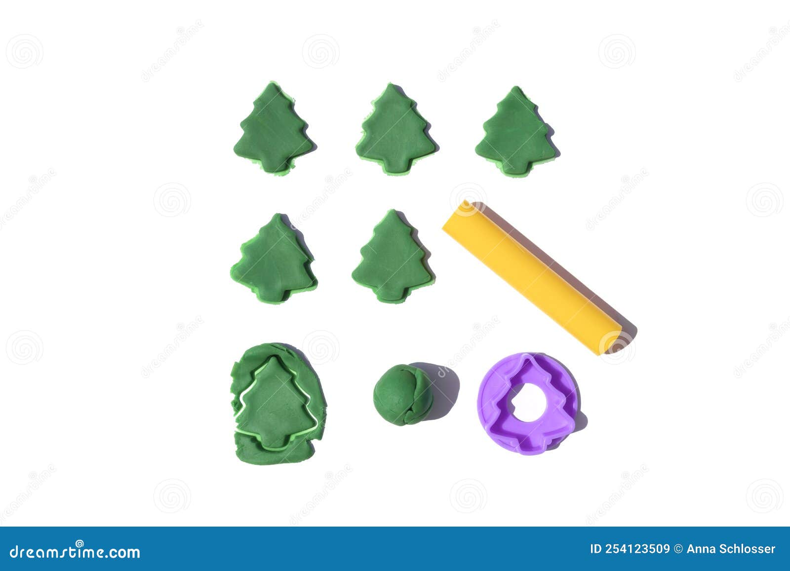 Pattern of Modeling Clay Christmas Trees on a White Isolated Background ...