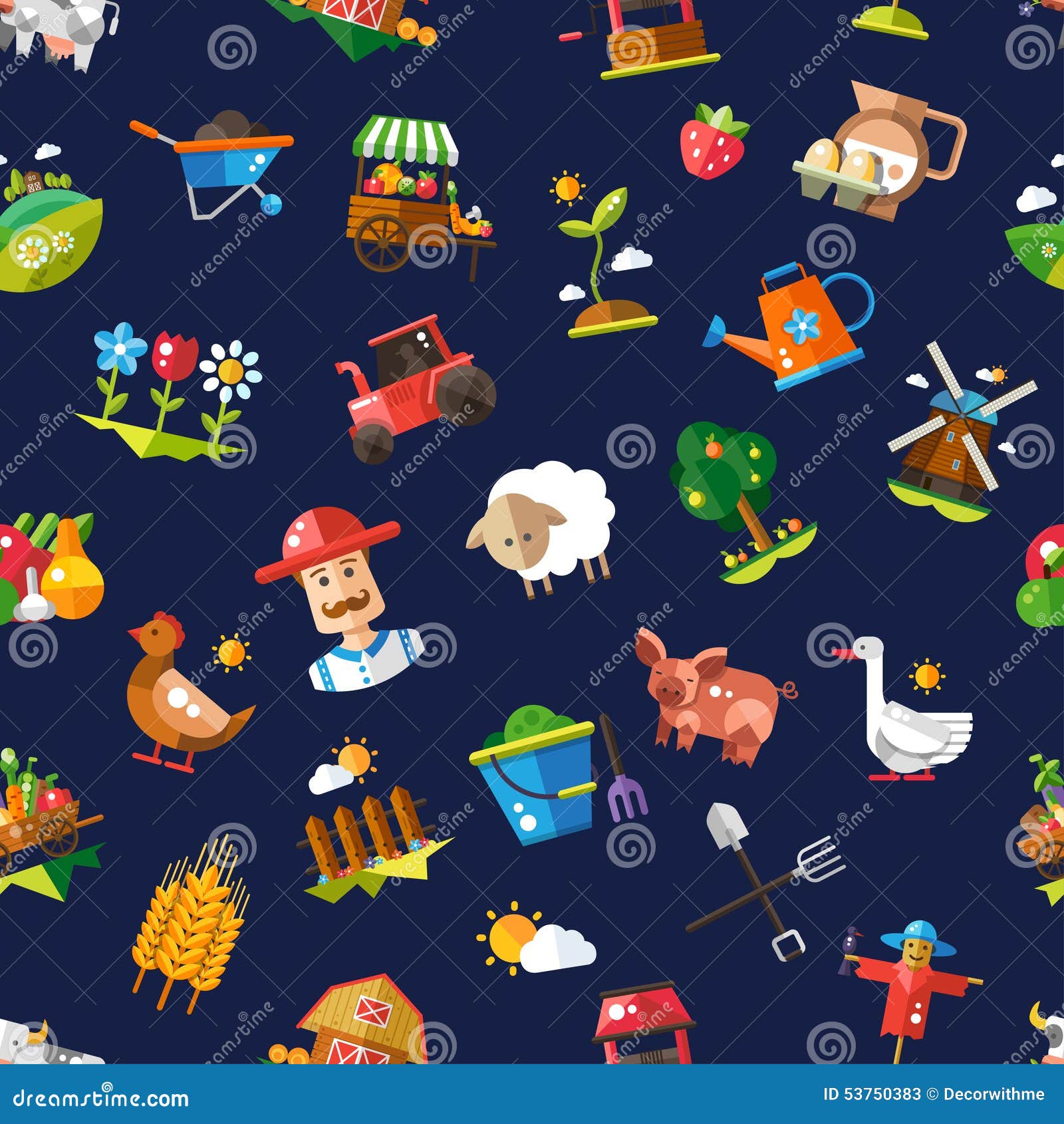 Pattern of Modern Flat Design Farm and Stock Vector - Illustration of ...
