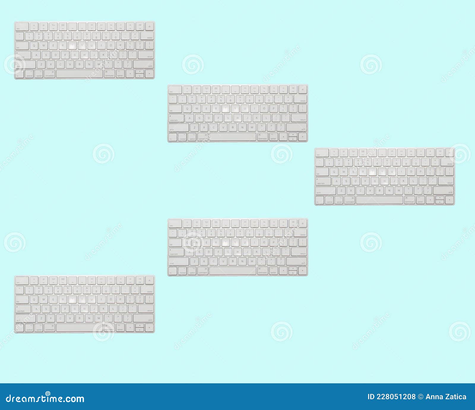 Pattern: Modern White Keyboard on Pale Blue Background Stock ...