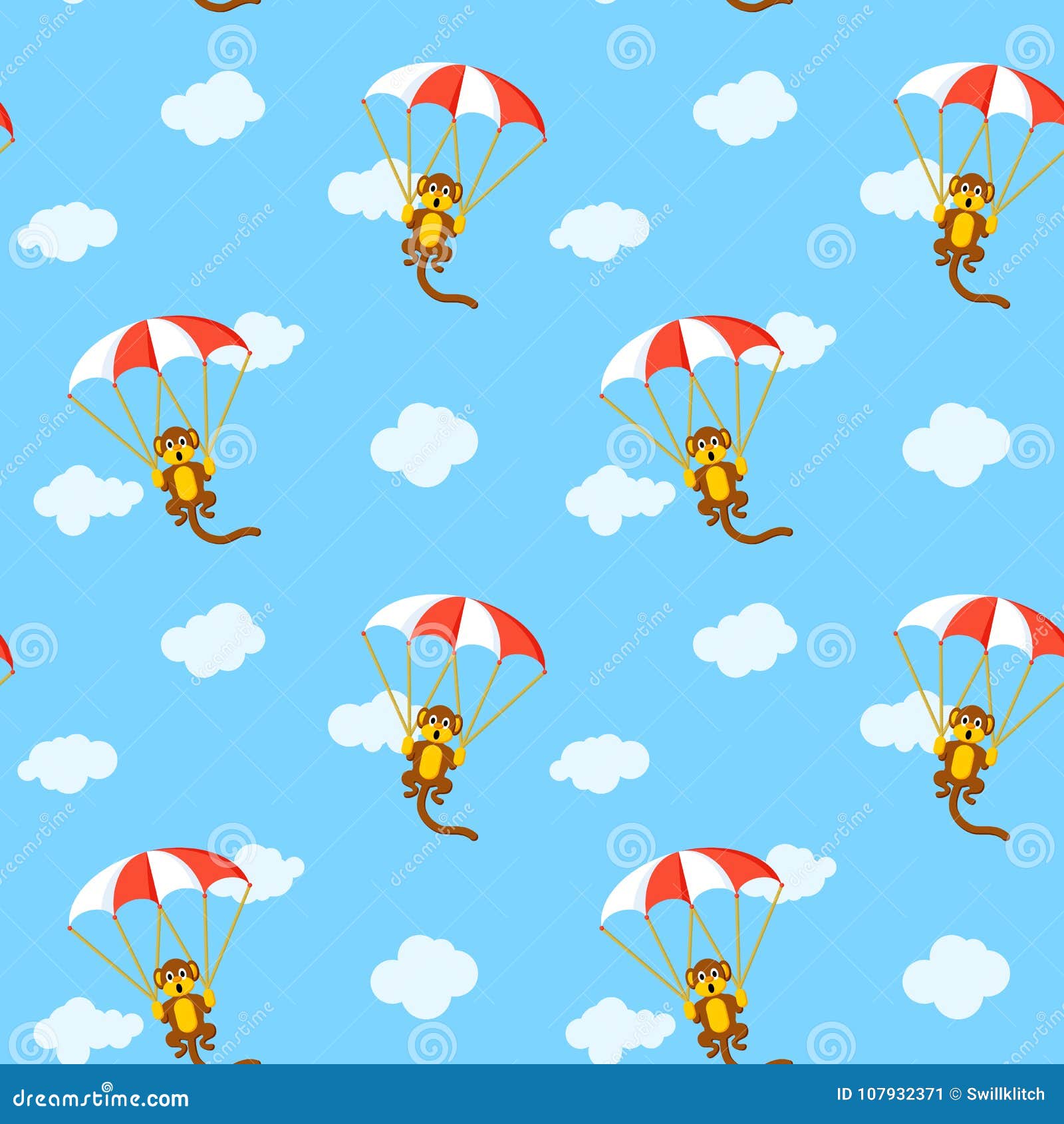 Pattern of Monkeys with Parachute Stock Vector - Illustration of ...