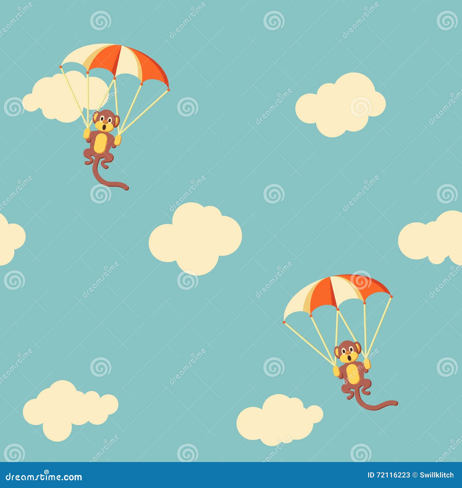 Pattern of Monkeys with Parachute Stock Vector - Illustration of mammal ...