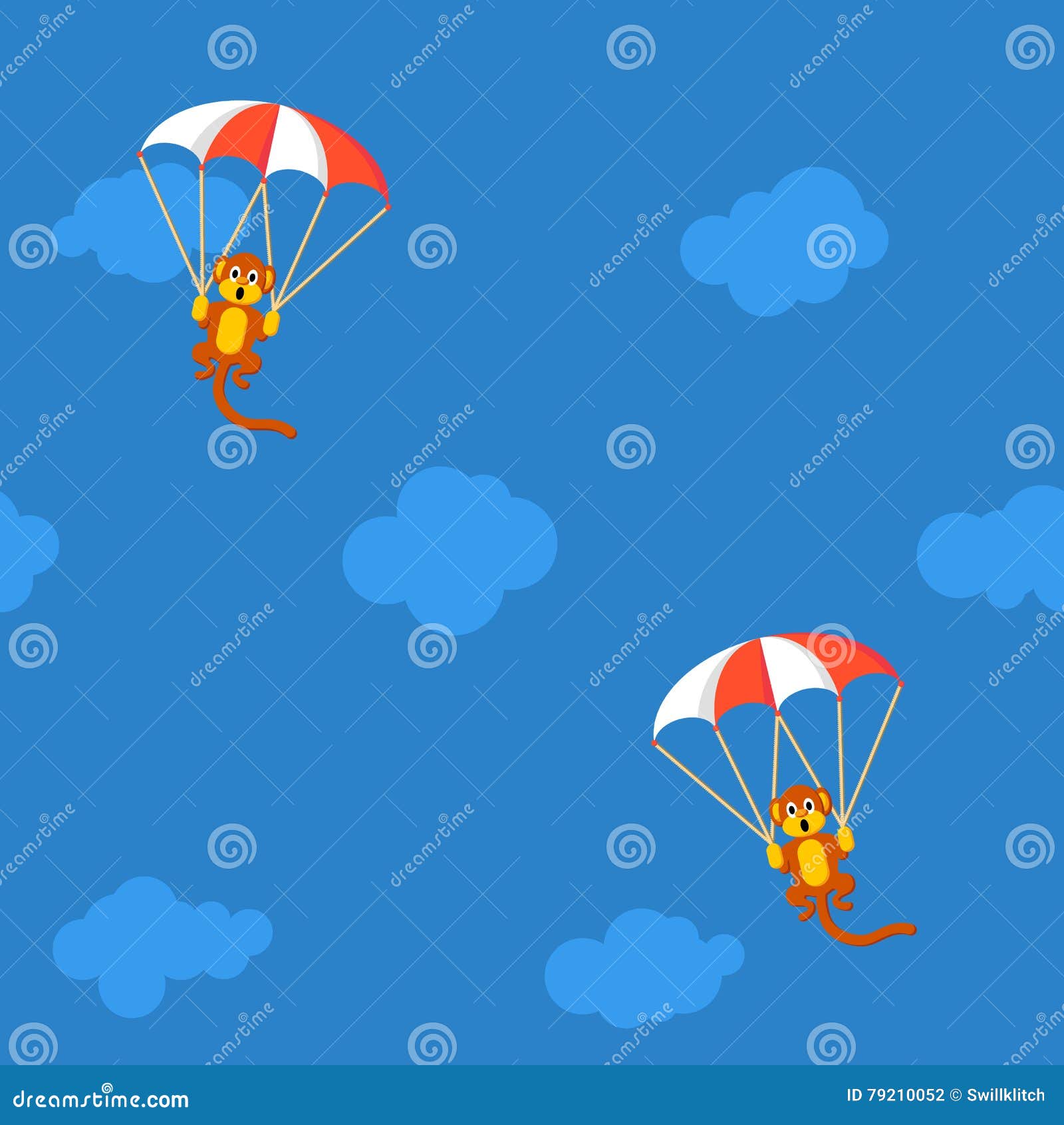 Pattern of Monkeys with Parachute Stock Vector - Illustration of ...