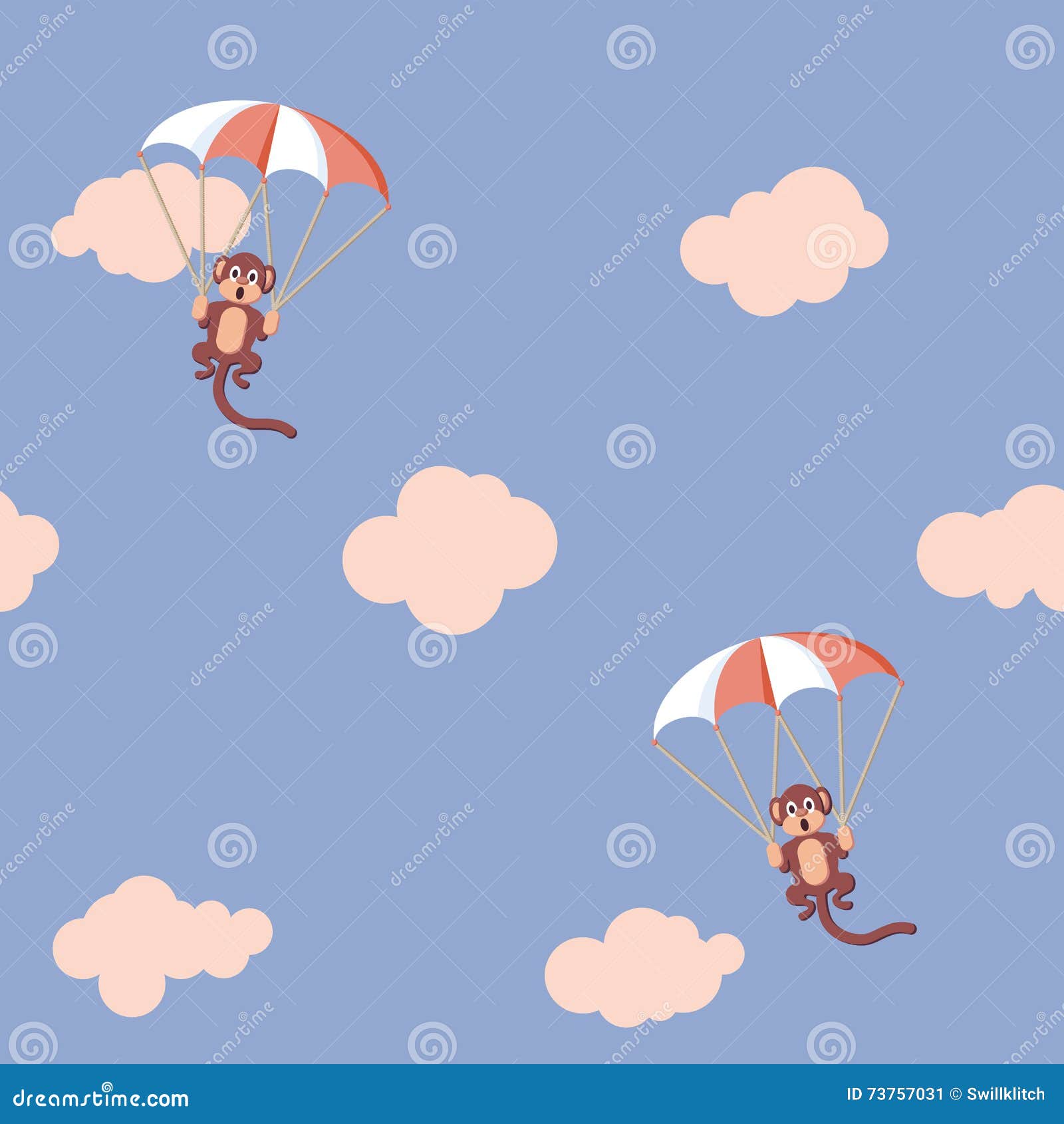 Pattern of Monkeys with Parachute. Stock Vector - Illustration of ...