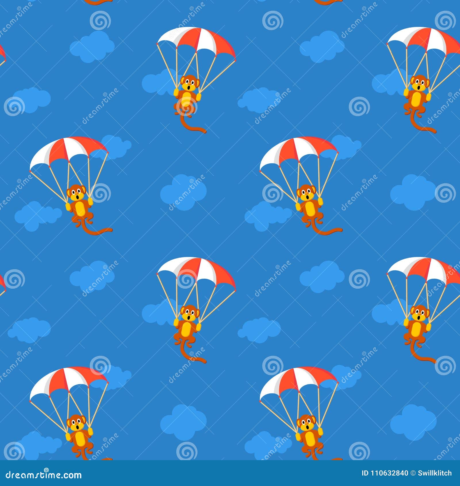 Pattern of Monkeys with Parachute Stock Vector - Illustration of ...