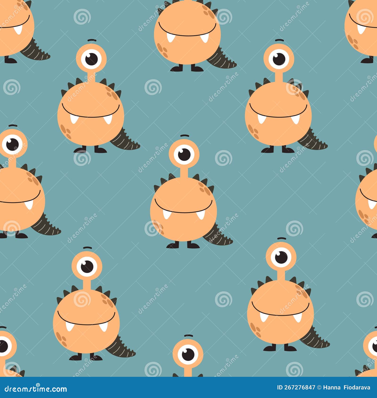 Seamless Pattern with Cartoon Monsters, Decor Elements. Colorful Vector ...