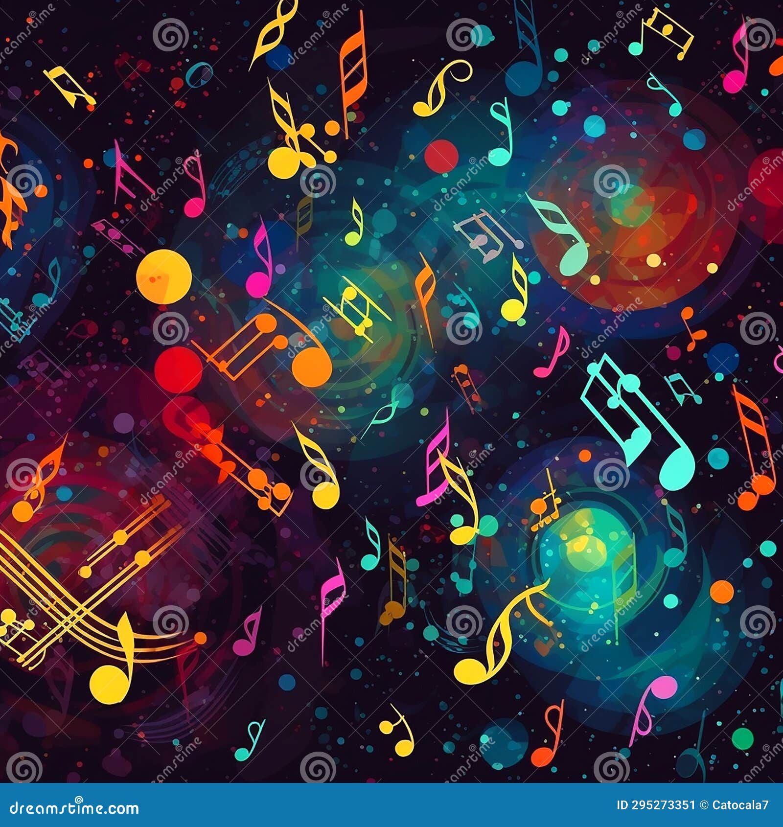 Pattern of Multi-colored Notes on Black, Musical Background for the ...