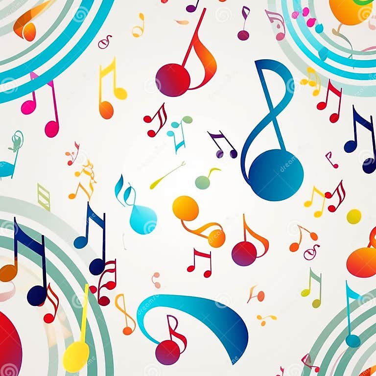 Pattern of Multi-colored Notes on White, Musical Background for the ...