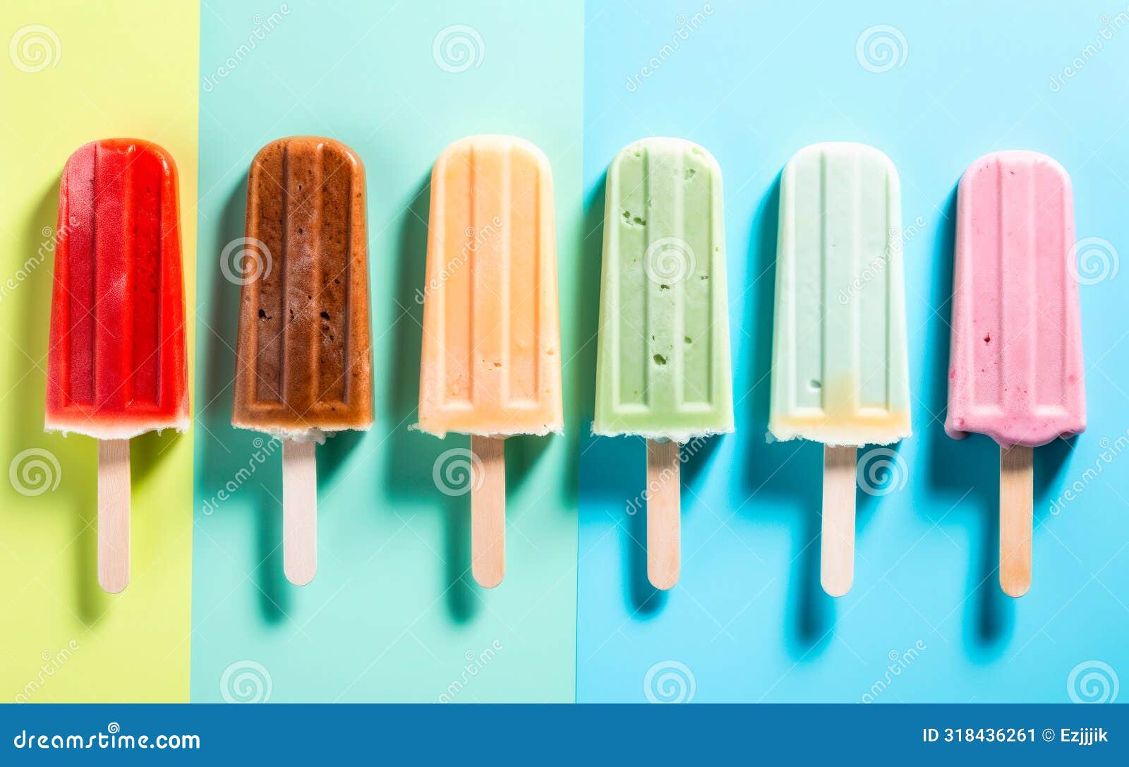 Pattern of Multi-colored Popsicle Ice Cream on a Colored Background ...