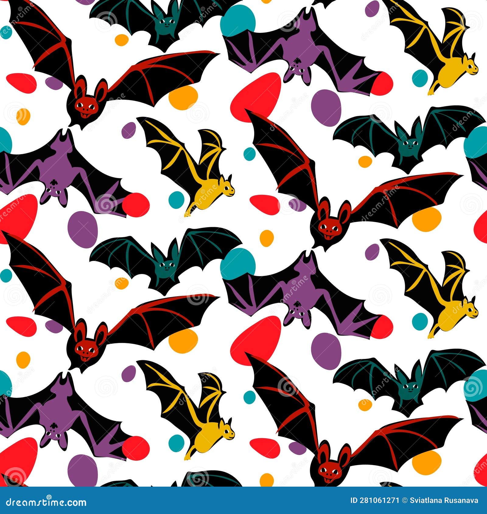 A Pattern with Multicolored Bats in a Cartoon Flat Style. Bats and ...