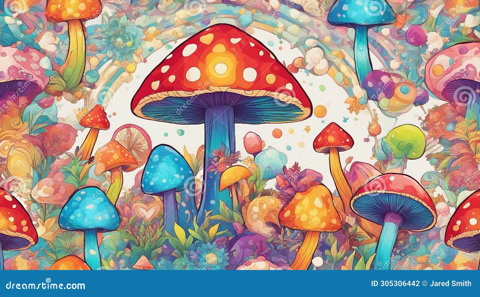 Pattern with Mushrooms a Rainbow Psychedelic Pattern with Magic ...