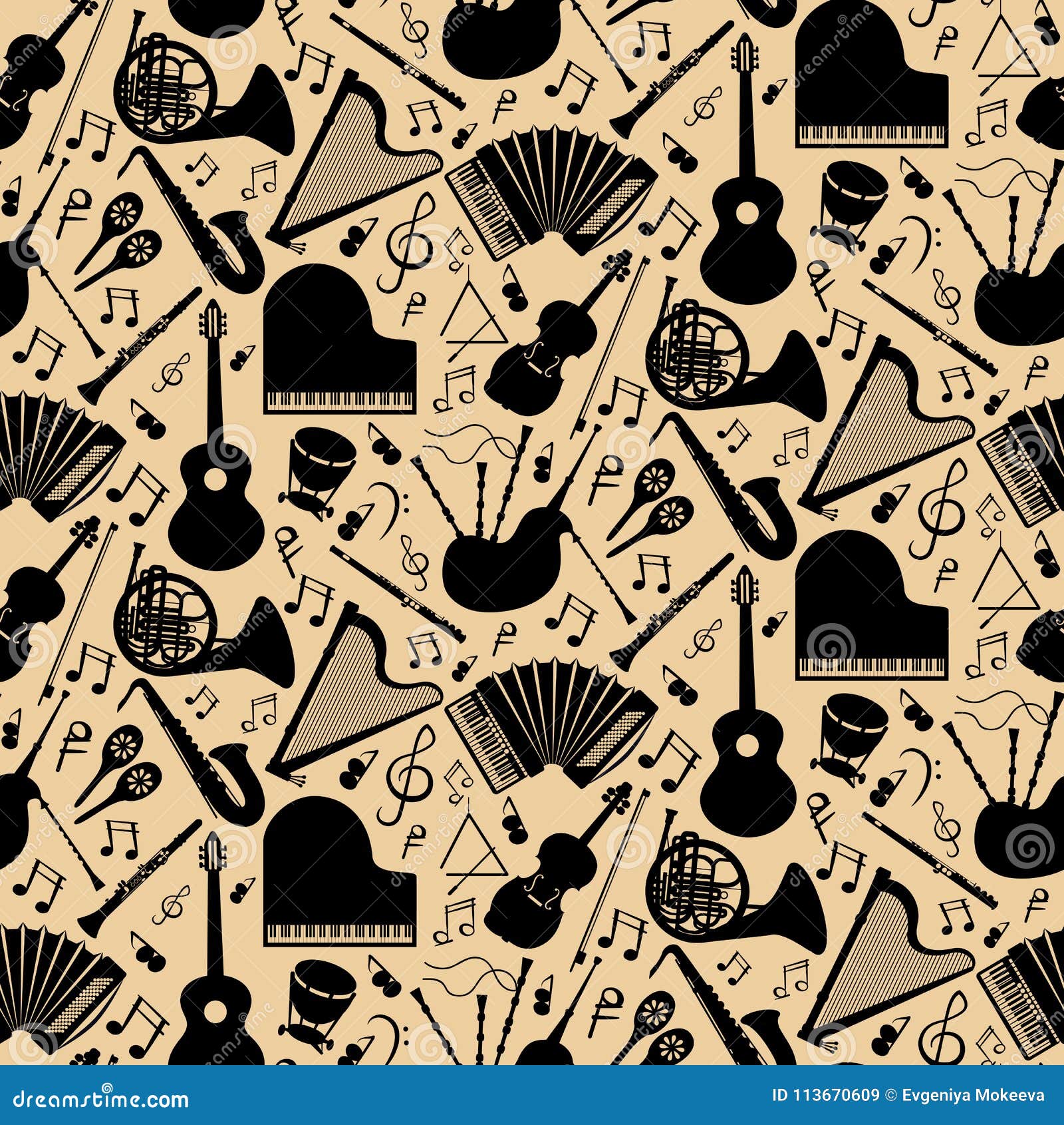 Pattern with Musical Instruments Stock Vector - Illustration of black ...