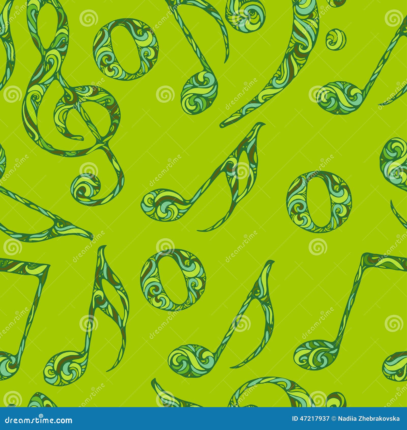 Pattern of Musical Symbols and Green Background Stock Vector ...