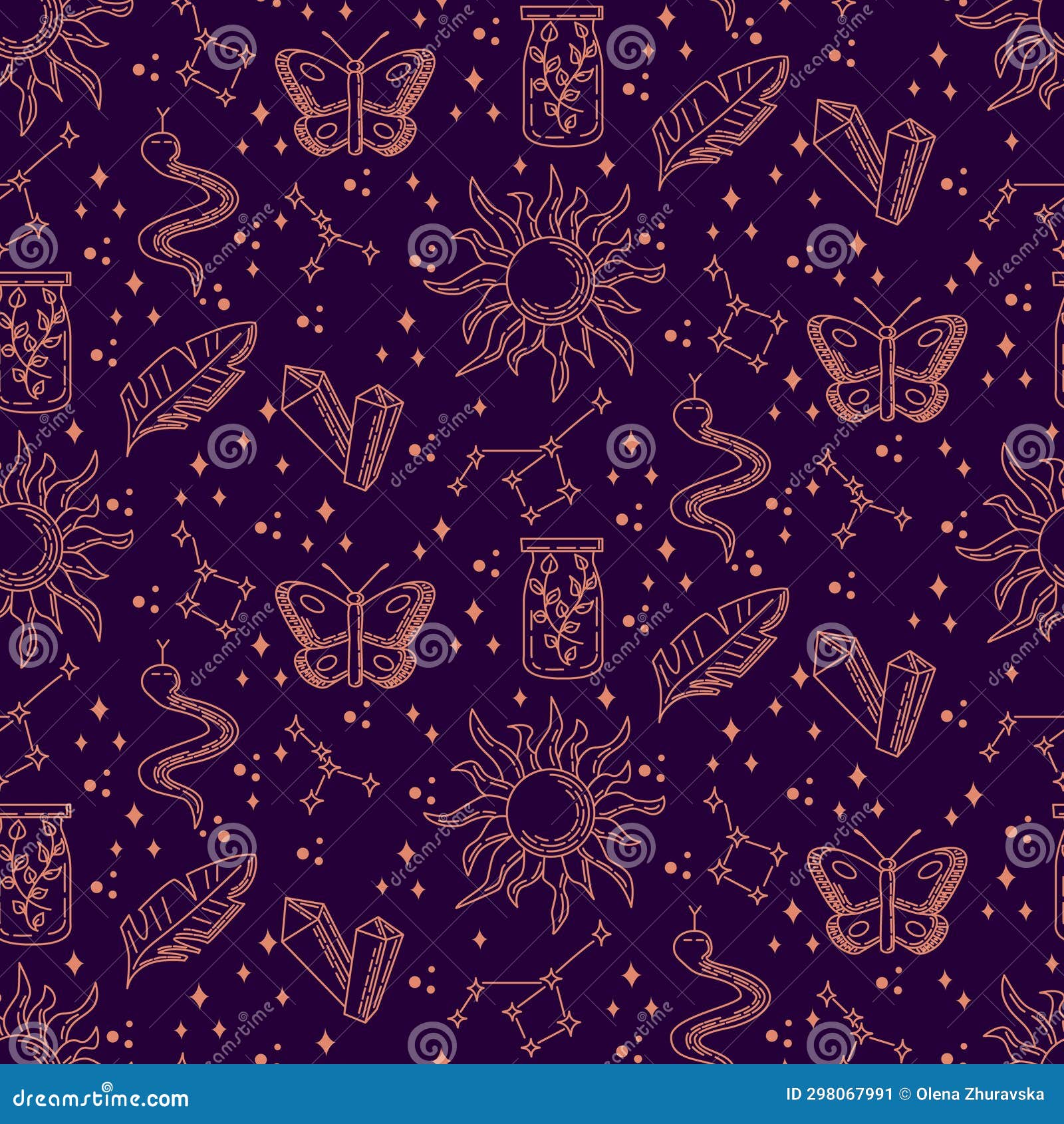 Pattern with Mystical and Magic Outline Elements Stock Illustration ...