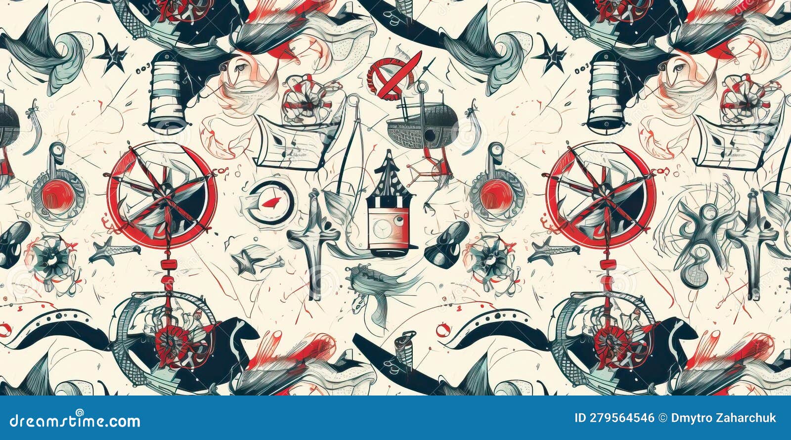 Pattern with a Nautical Theme, Featuring Anchors, Ropes, and Other ...