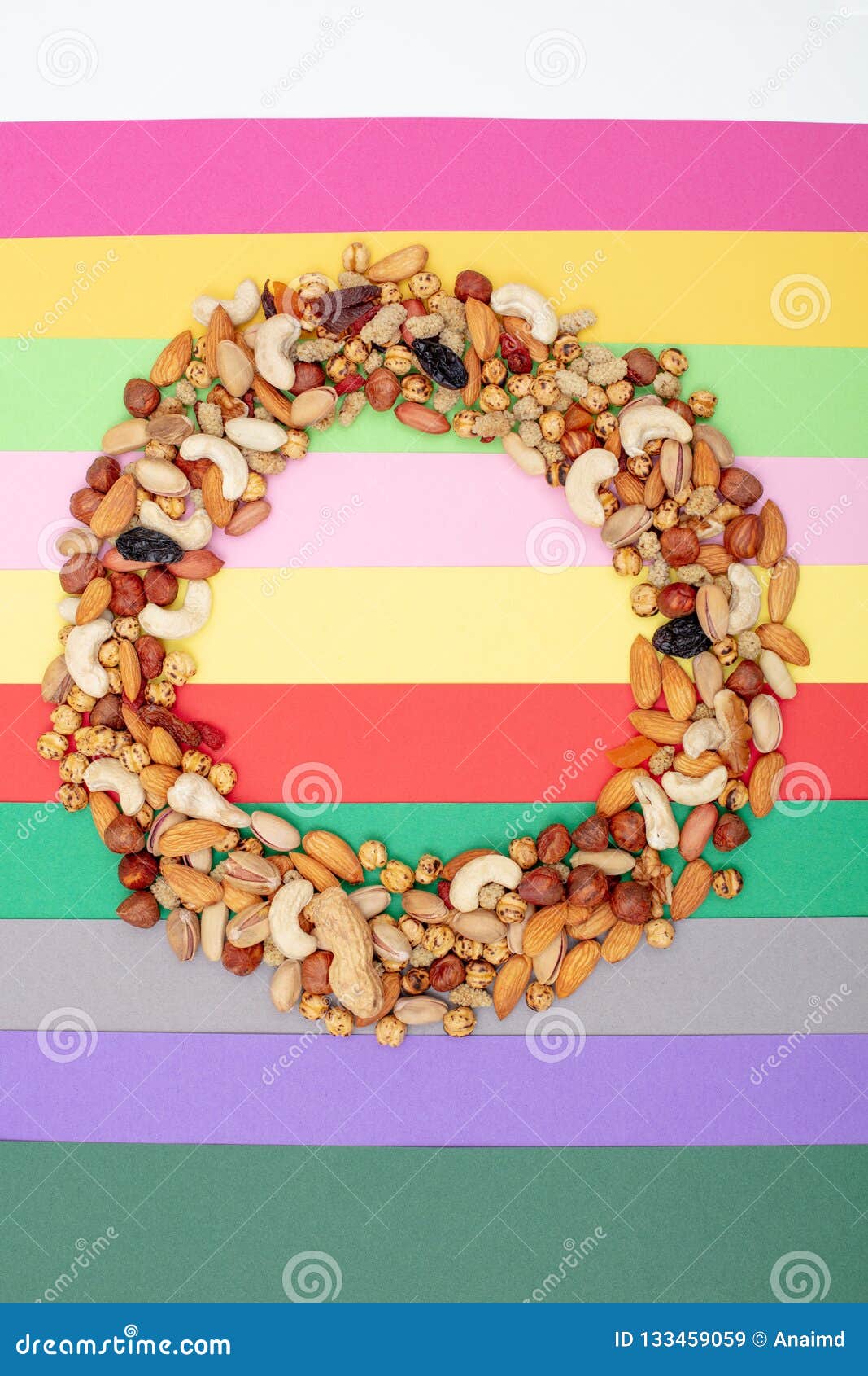 Pattern of Nuts in Circle Form. Various Nuts on Colorful Paper Stock ...