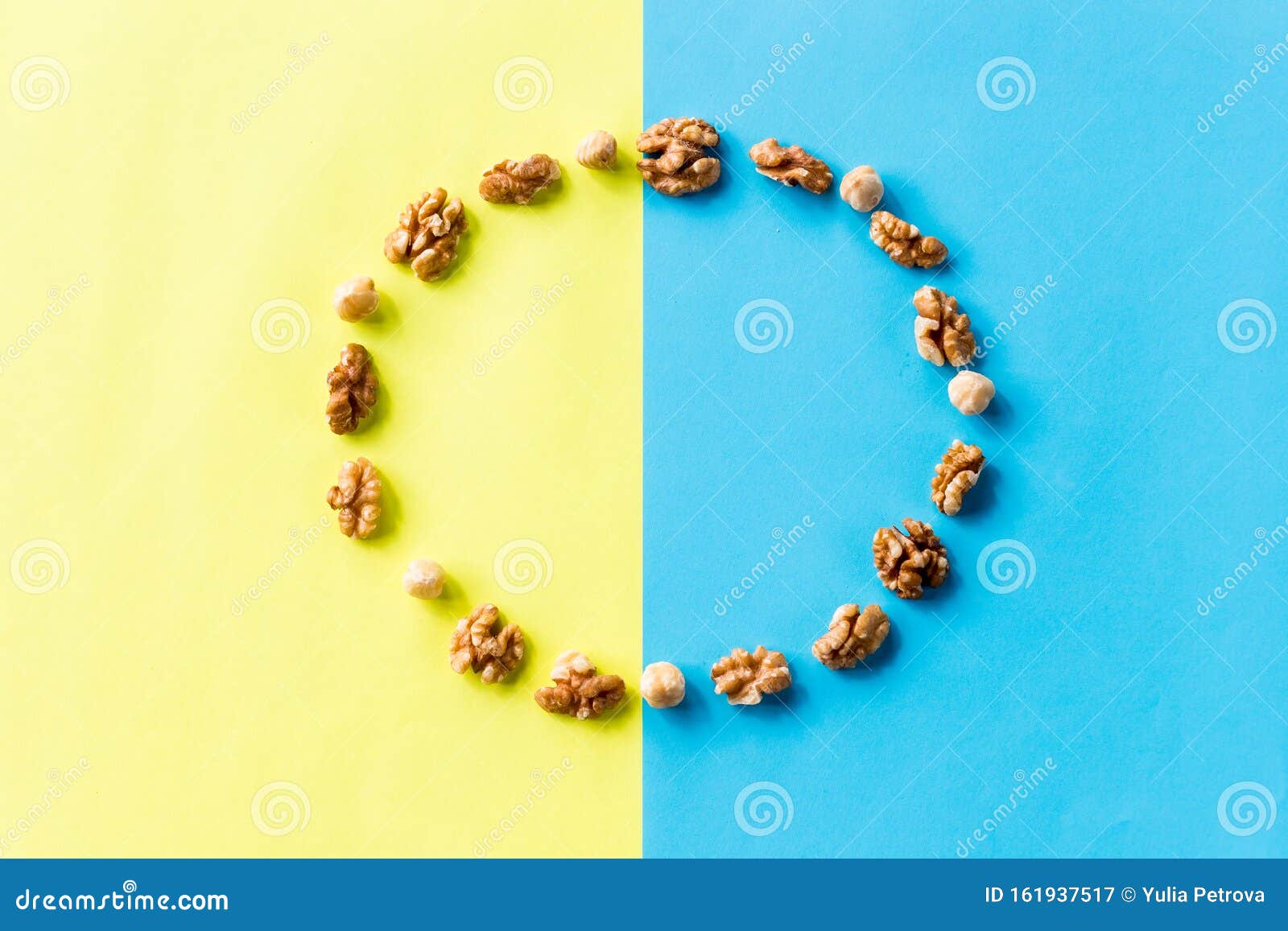 Pattern of Nuts in Circle Form. Various Nuts Isolated on Colorful ...