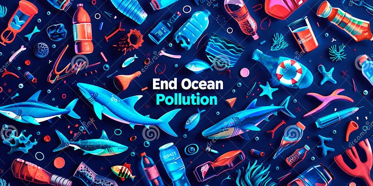 Pattern with Ocean Plastic Pollution Icons and End Ocean Pollution ...