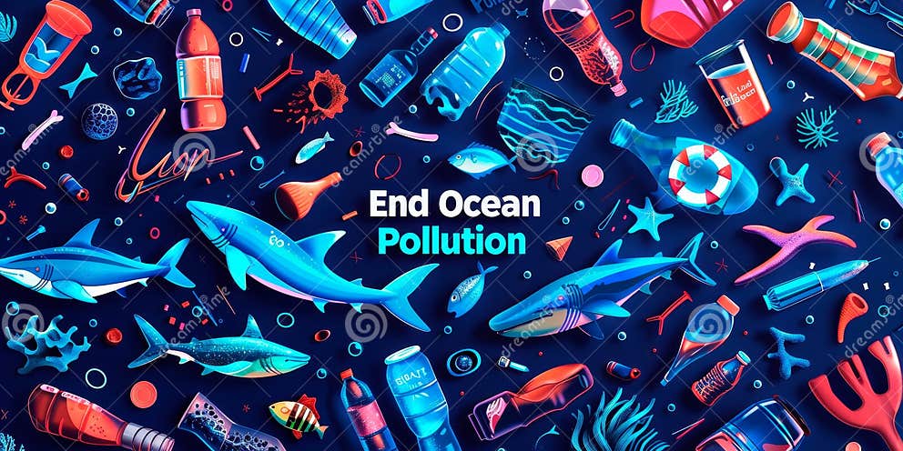 Pattern with Ocean Plastic Pollution Icons and End Ocean Pollution ...