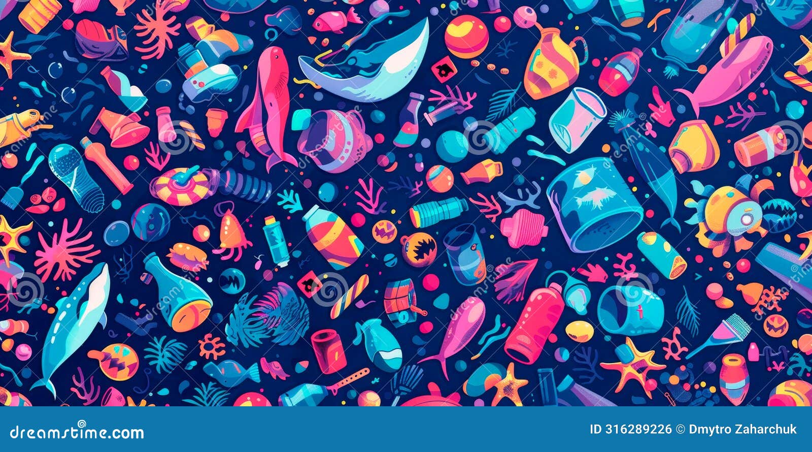 Pattern with Ocean Plastic Pollution Icons and End Ocean Pollution ...