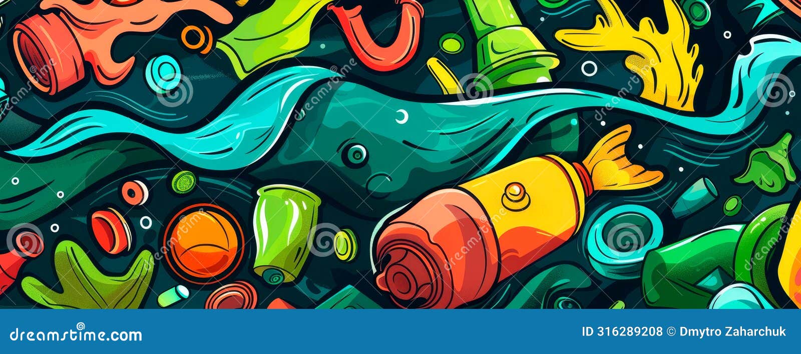 Pattern with Ocean Plastic Pollution Icons and End Ocean Pollution ...