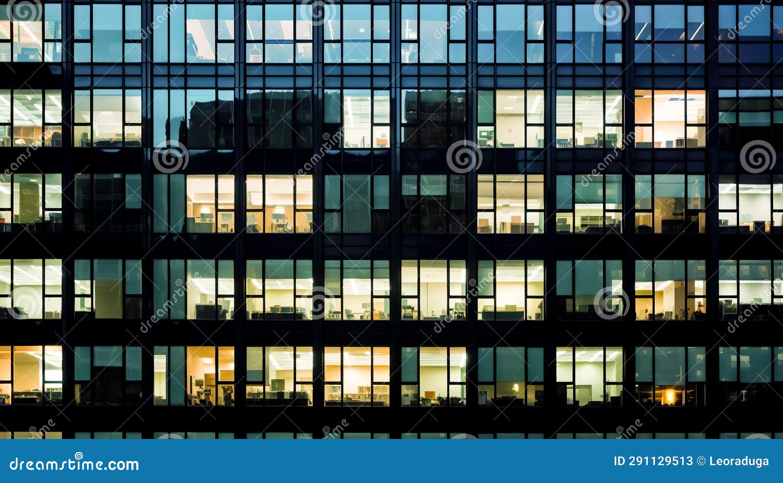 Pattern of Office Buildings Windows Illuminated at Night. Generative Ai ...