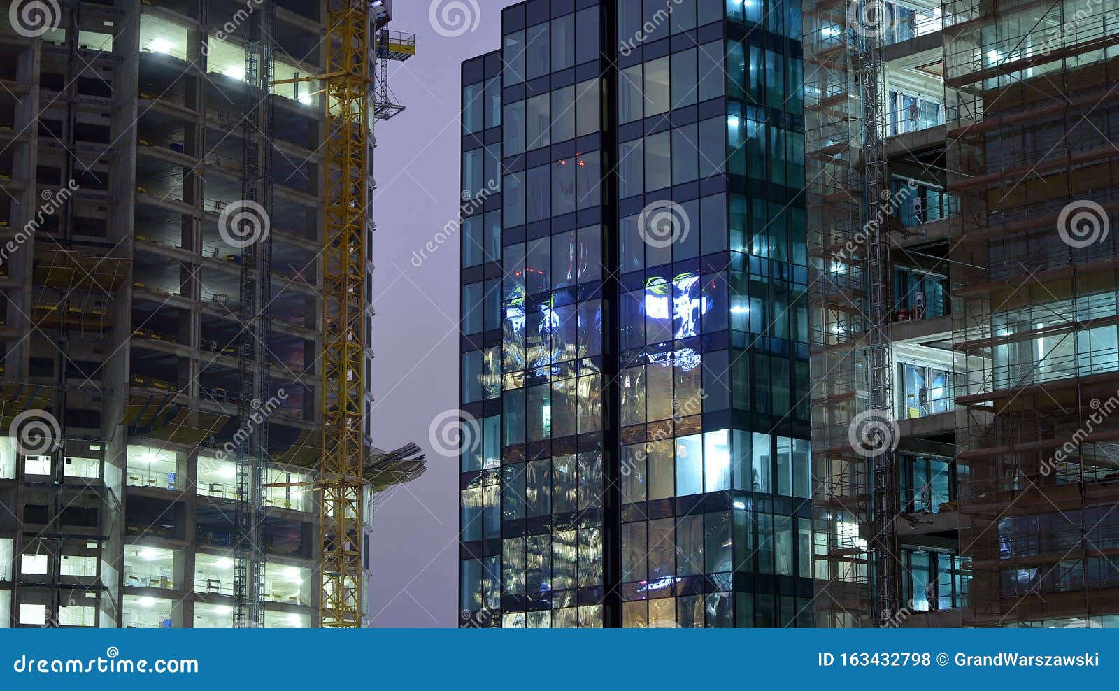 The Building Under Construction Illuminated at Night Stock Photo ...