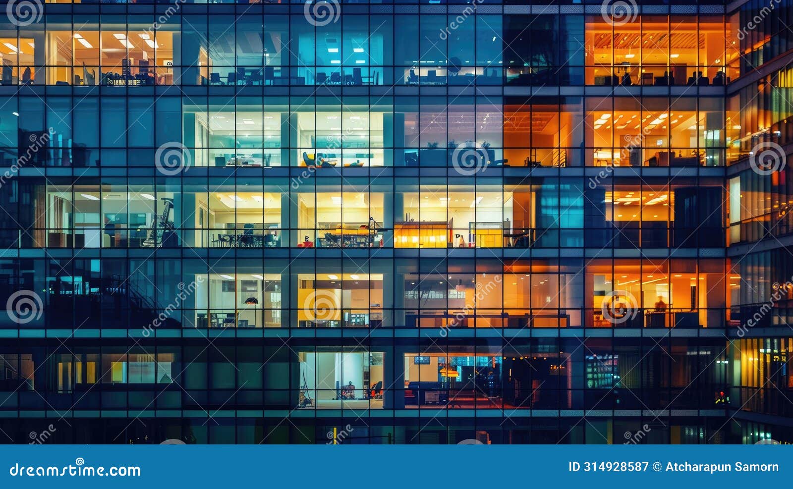 Pattern of Office Buildings Windows Illuminated at Night, Modern Office ...