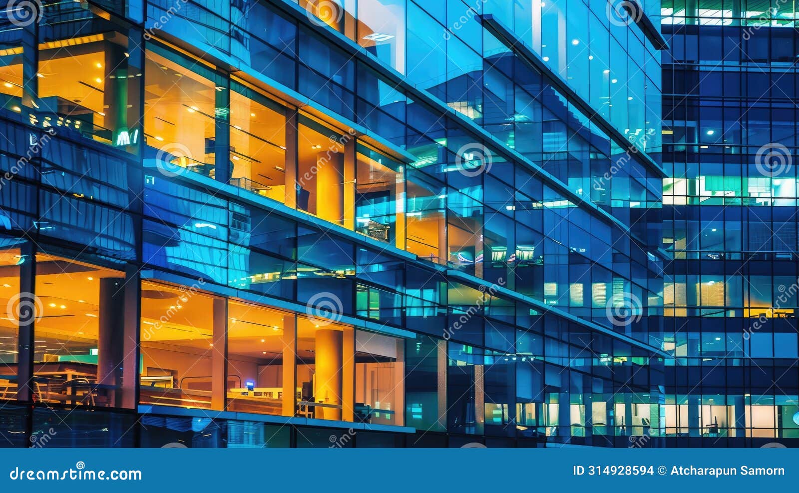 Pattern of Office Buildings Windows Illuminated at Night, Modern Office ...