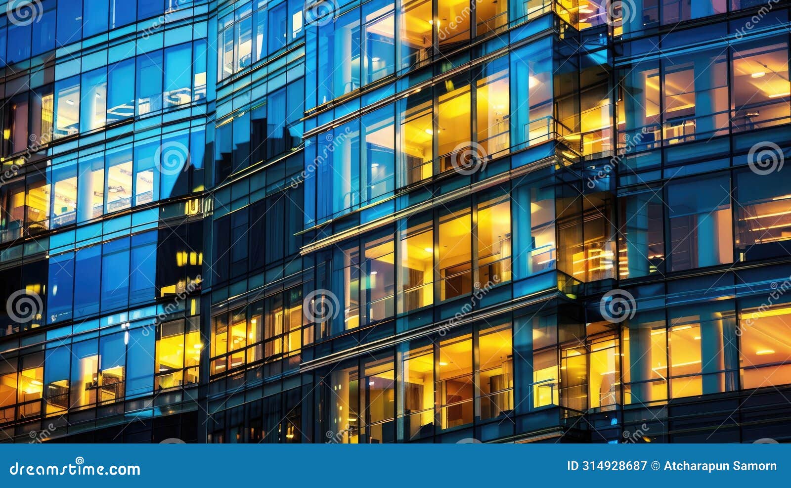 Pattern of Office Buildings Windows Illuminated at Night, Modern Office ...