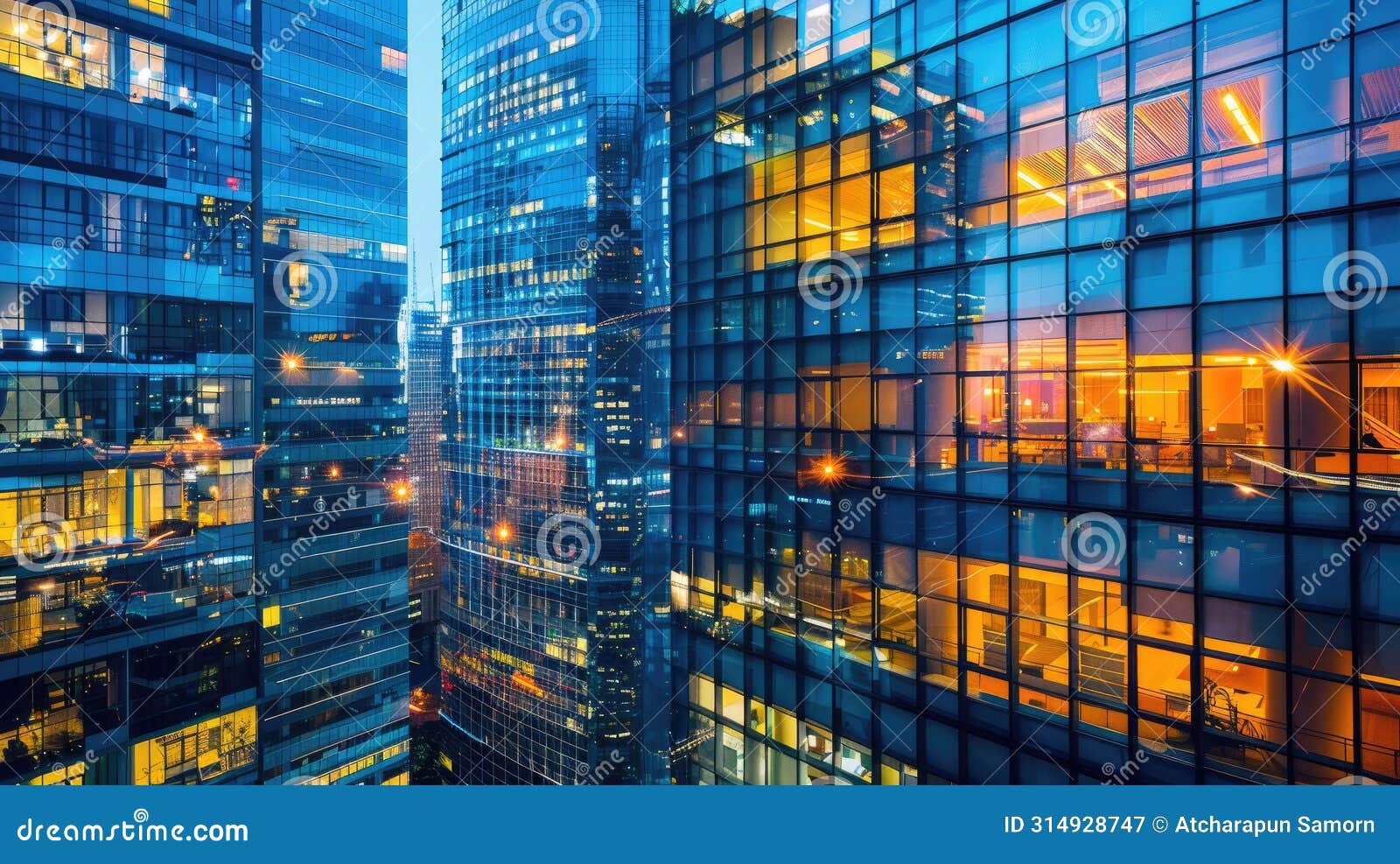 Pattern of Office Buildings Windows Illuminated at Night, Modern Office ...