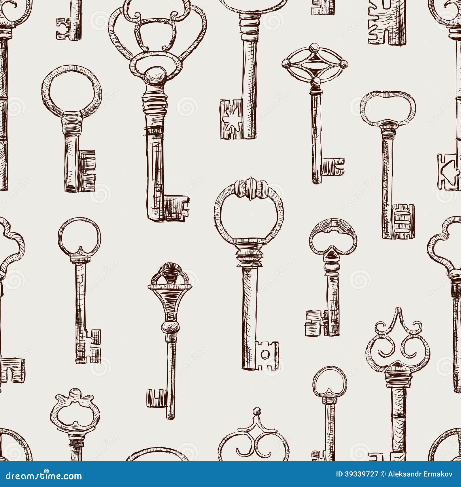 Pattern of the old keys stock vector. Illustration of drawn - 39339727