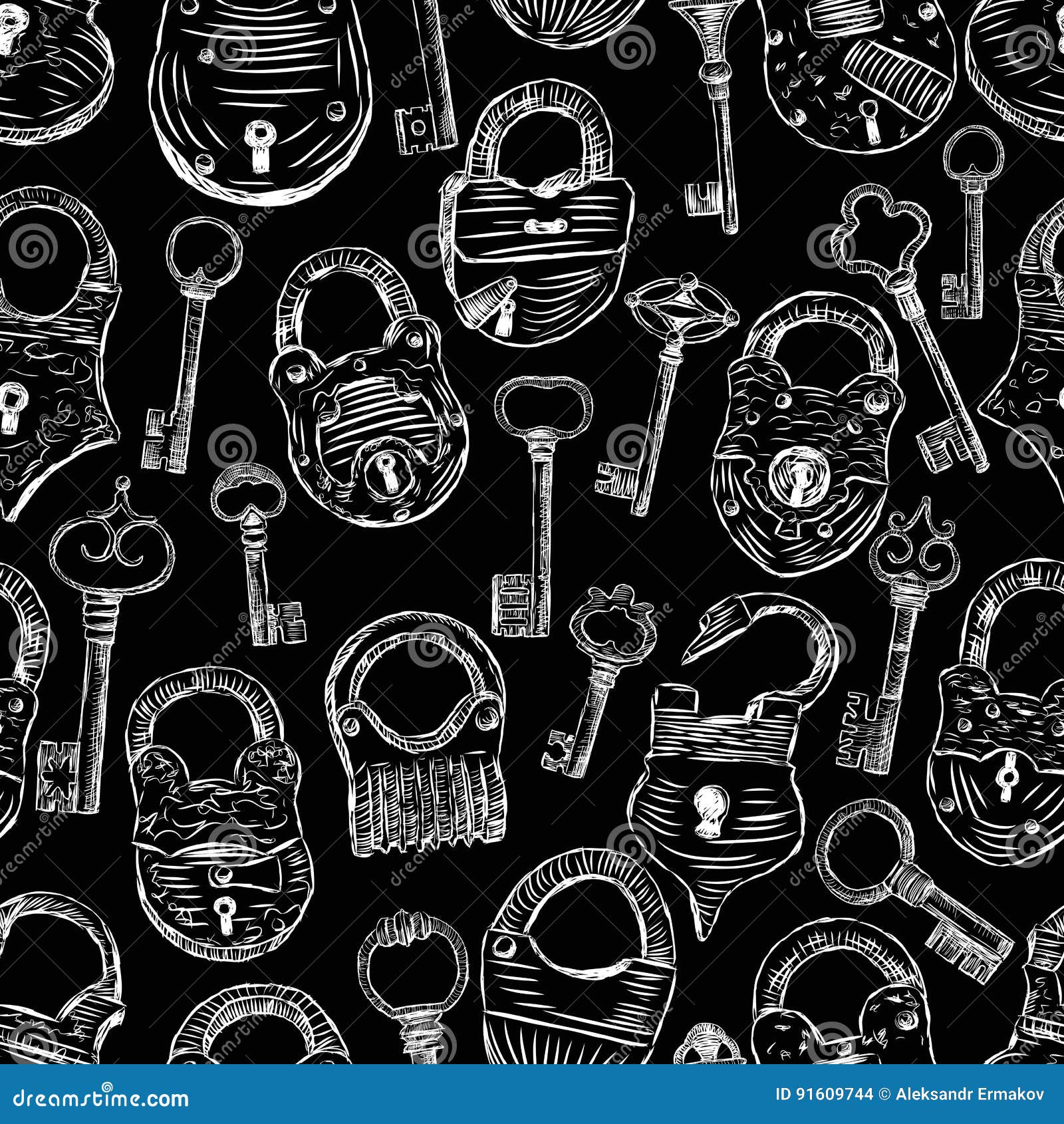 Pattern of the Old Padlocks and Keys Stock Vector - Illustration of ...