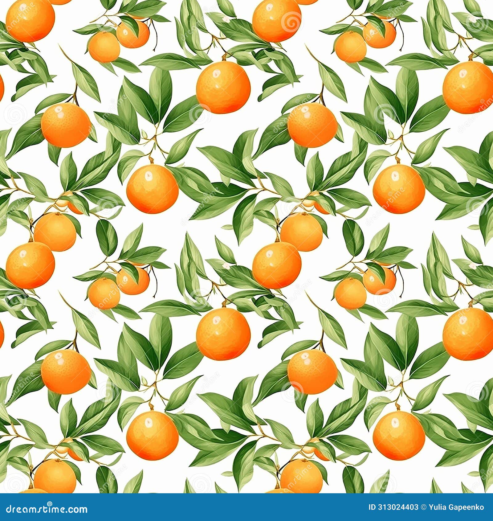 Pattern of Oranges with Leaves on White Background Stock Illustration ...