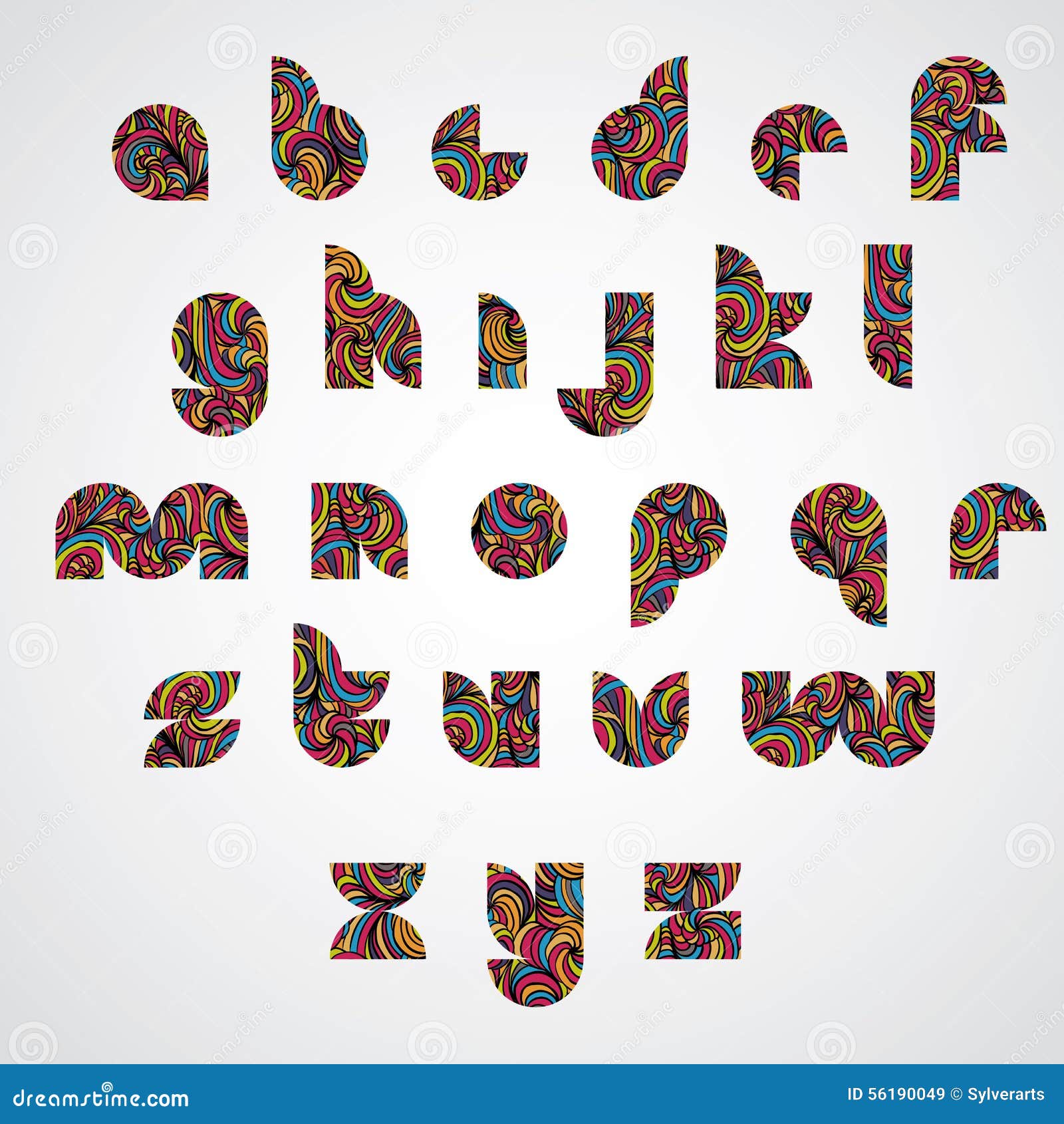 Pattern Ornamental Colorful Fashionable Font, Lower Case Letters Stock ...