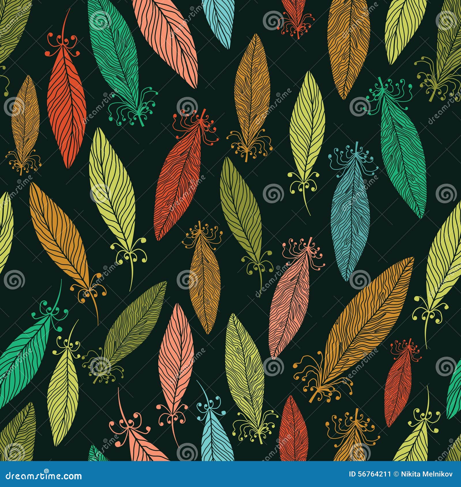 Pattern with Ornate Feathers Stock Vector - Illustration of cute, birds: 56764211