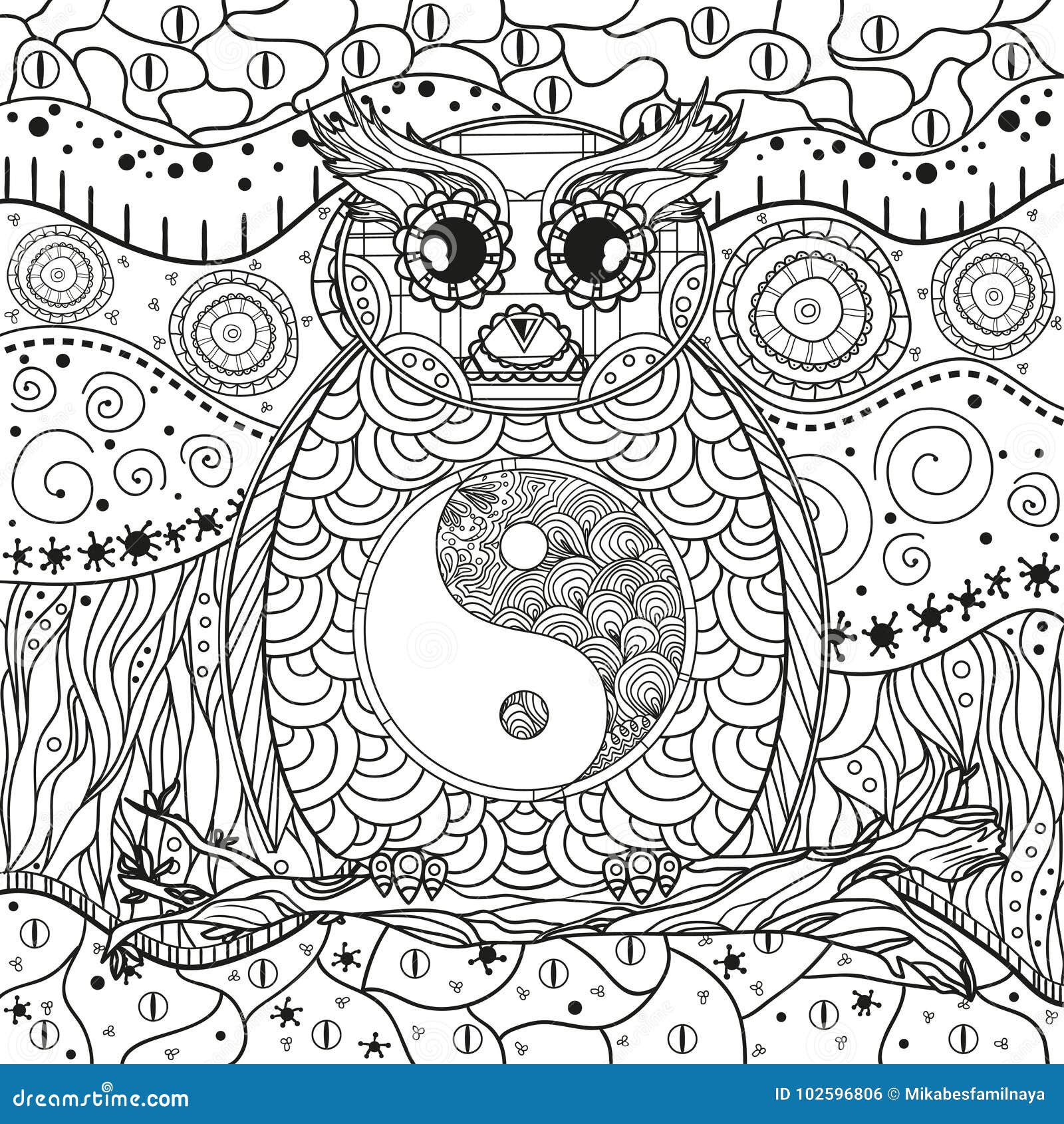 Pattern with owl stock vector. Illustration of fantasy - 102596806