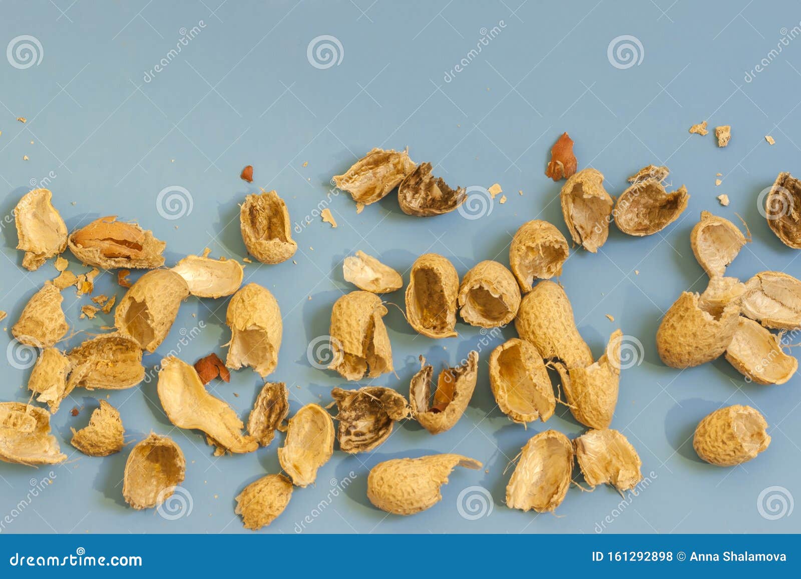 Pattern of Peeled Peanut Husk on a Blue Background. Flat Lay. Minimal ...