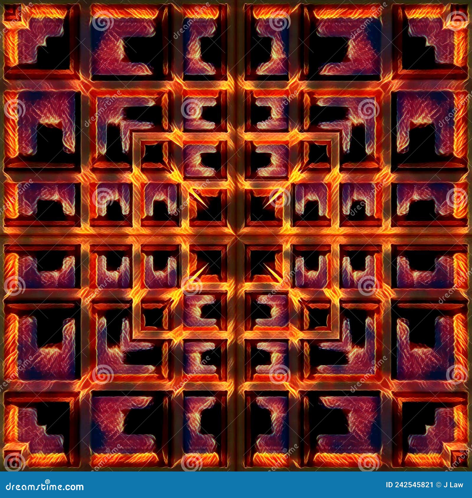 Pattern and Perfect Grid Design in Red-hot Metal on a Black Background ...