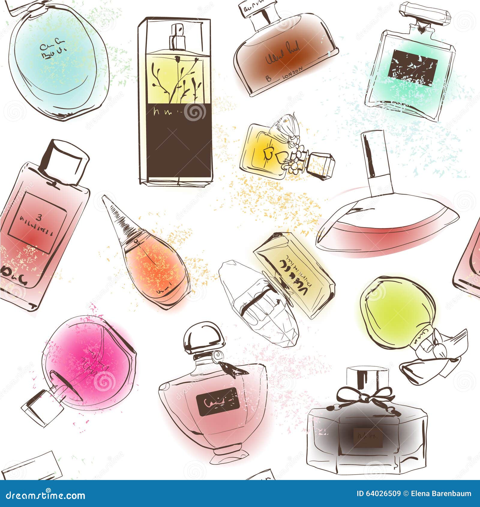 Pattern of perfumes stock vector. Illustration of bottles - 64026509