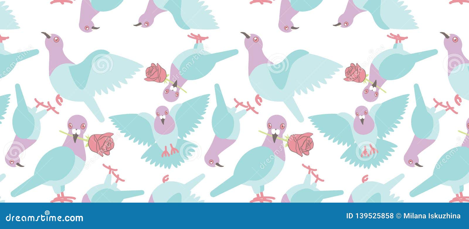 Pattern with Pigeons, Bird in Flat Style Stock Vector - Illustration of ...