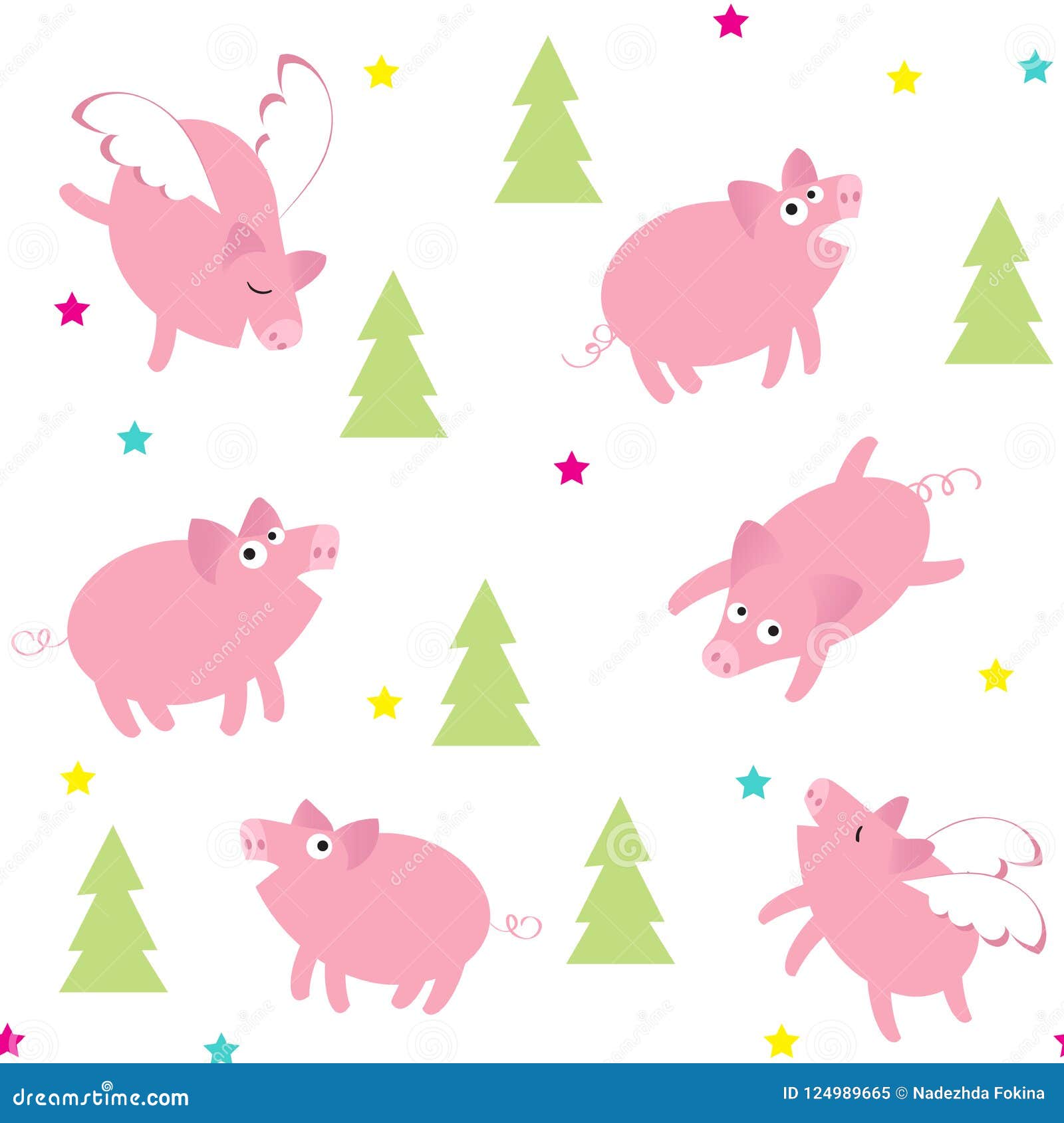 Funny Pigs and Christmas Trees Stock Illustration - Illustration of ...