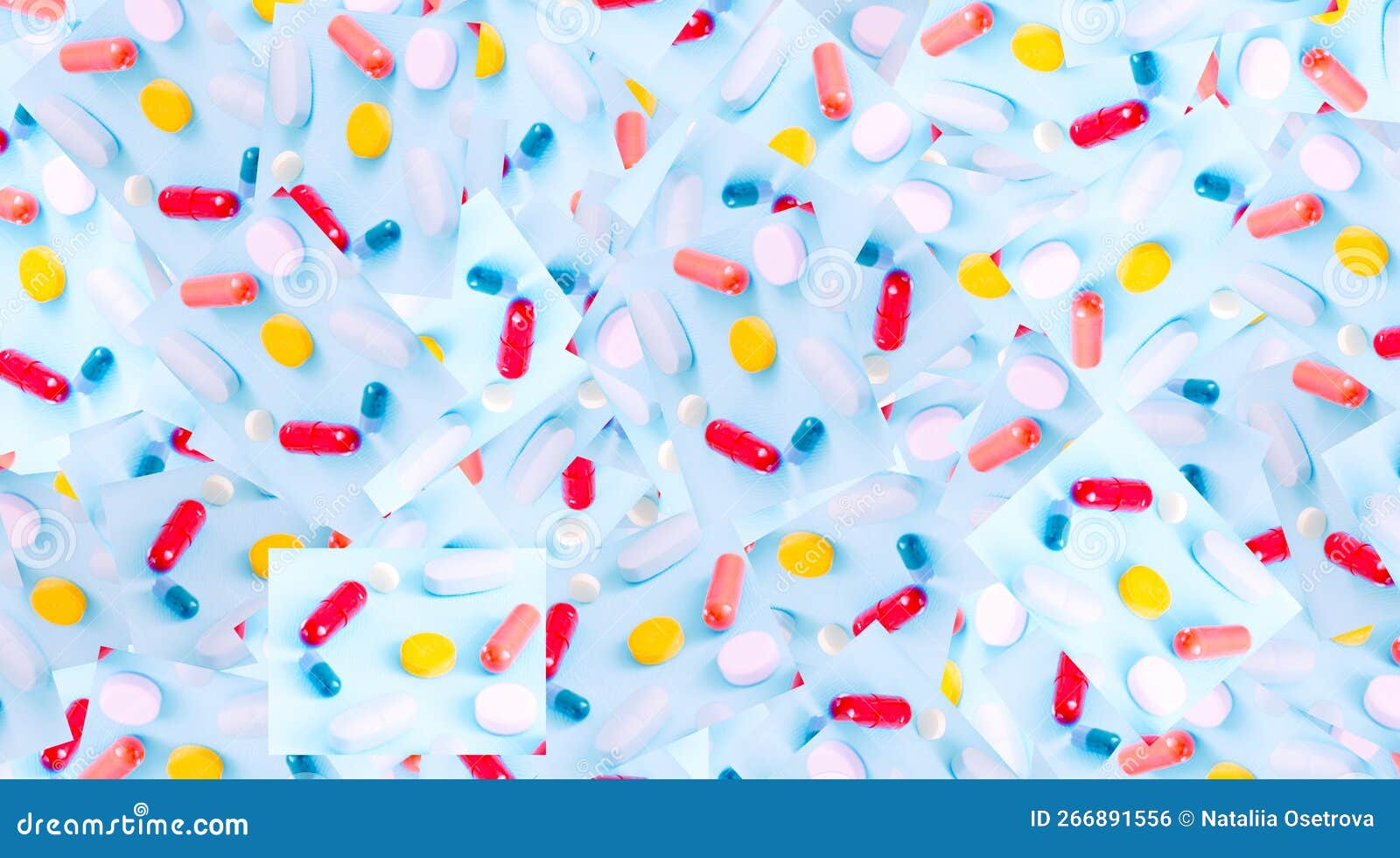 Pattern of Pills and Capsules on a Blue Background. Concept for ...