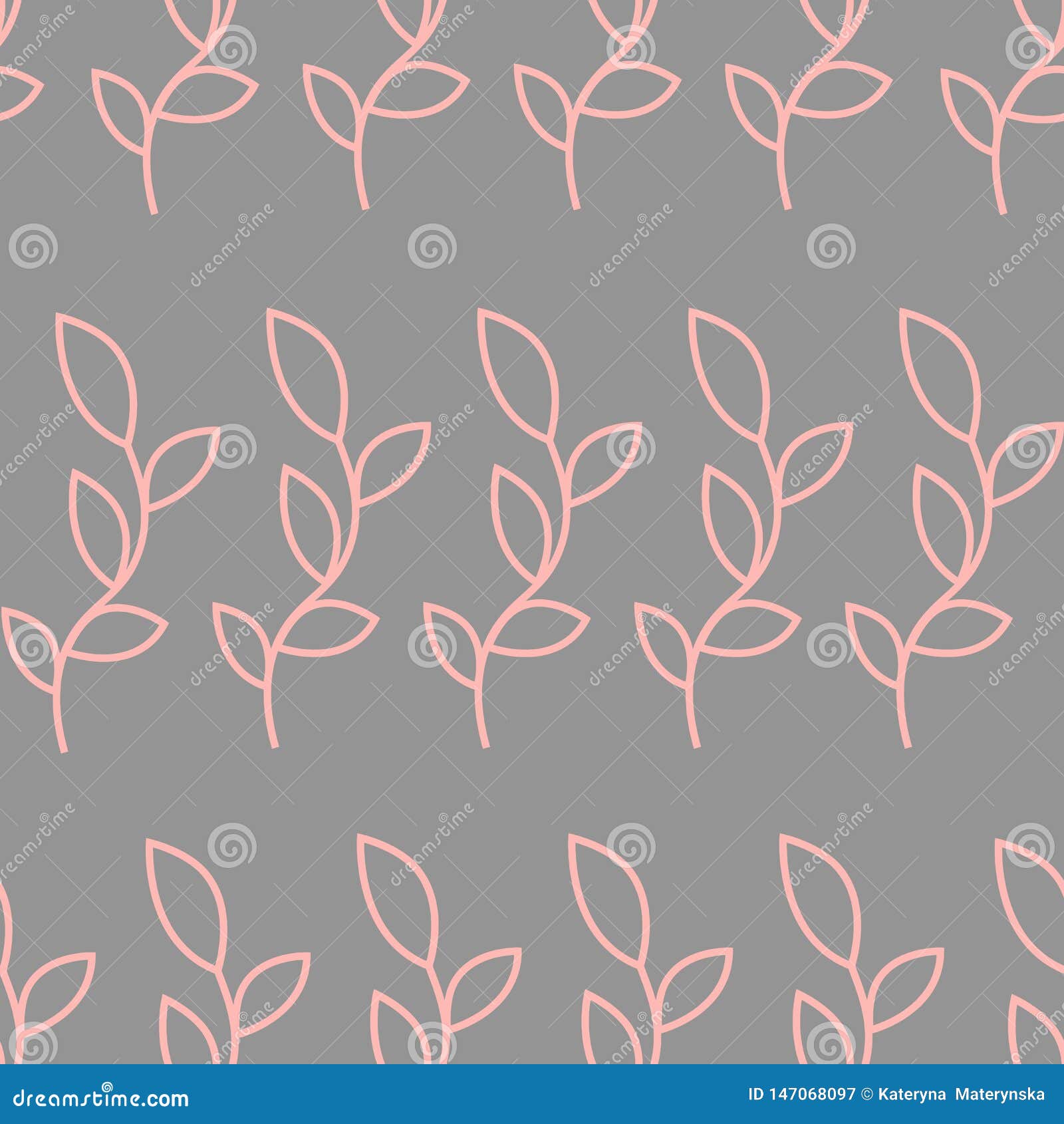 Pattern with Pink Contour Branches on a Grey Background. Stock ...