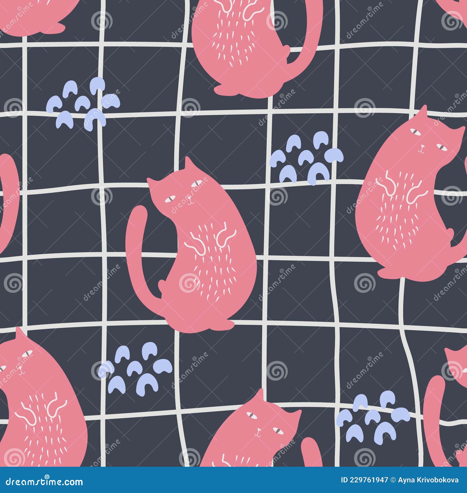 Pattern of Pink Cute Cats on a Dark Background Stock Vector ...