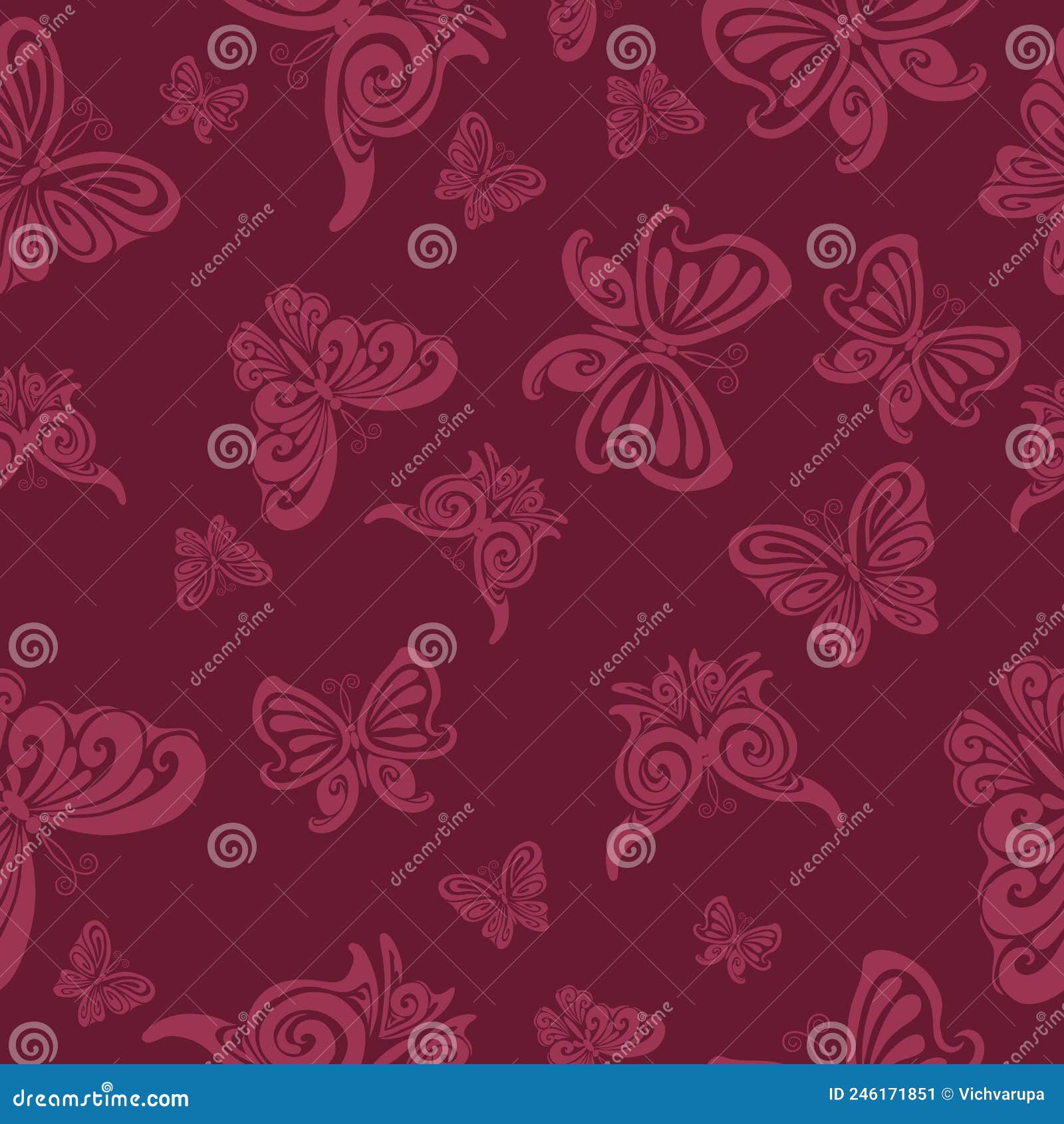 Pattern, Pink Decorative Butterflies on a Burgundy Background, Vector ...