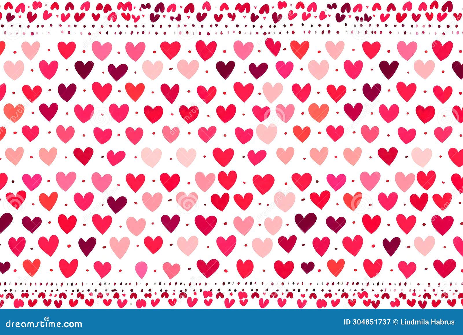 A Pattern of Pink and Red Hearts on a White Background with a Border of ...