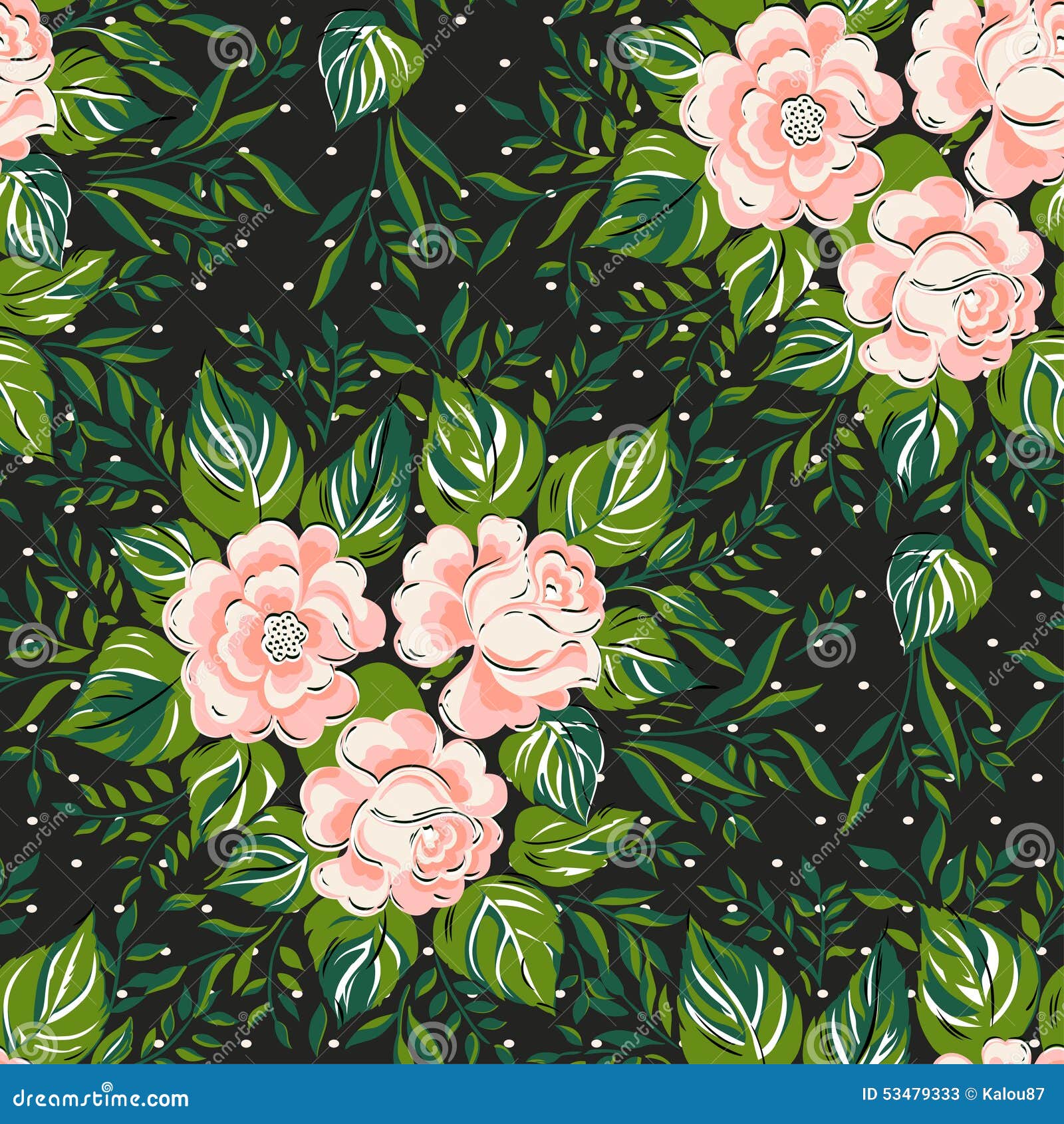 Pattern with of Pink Roses on Black Background. Stock Vector ...