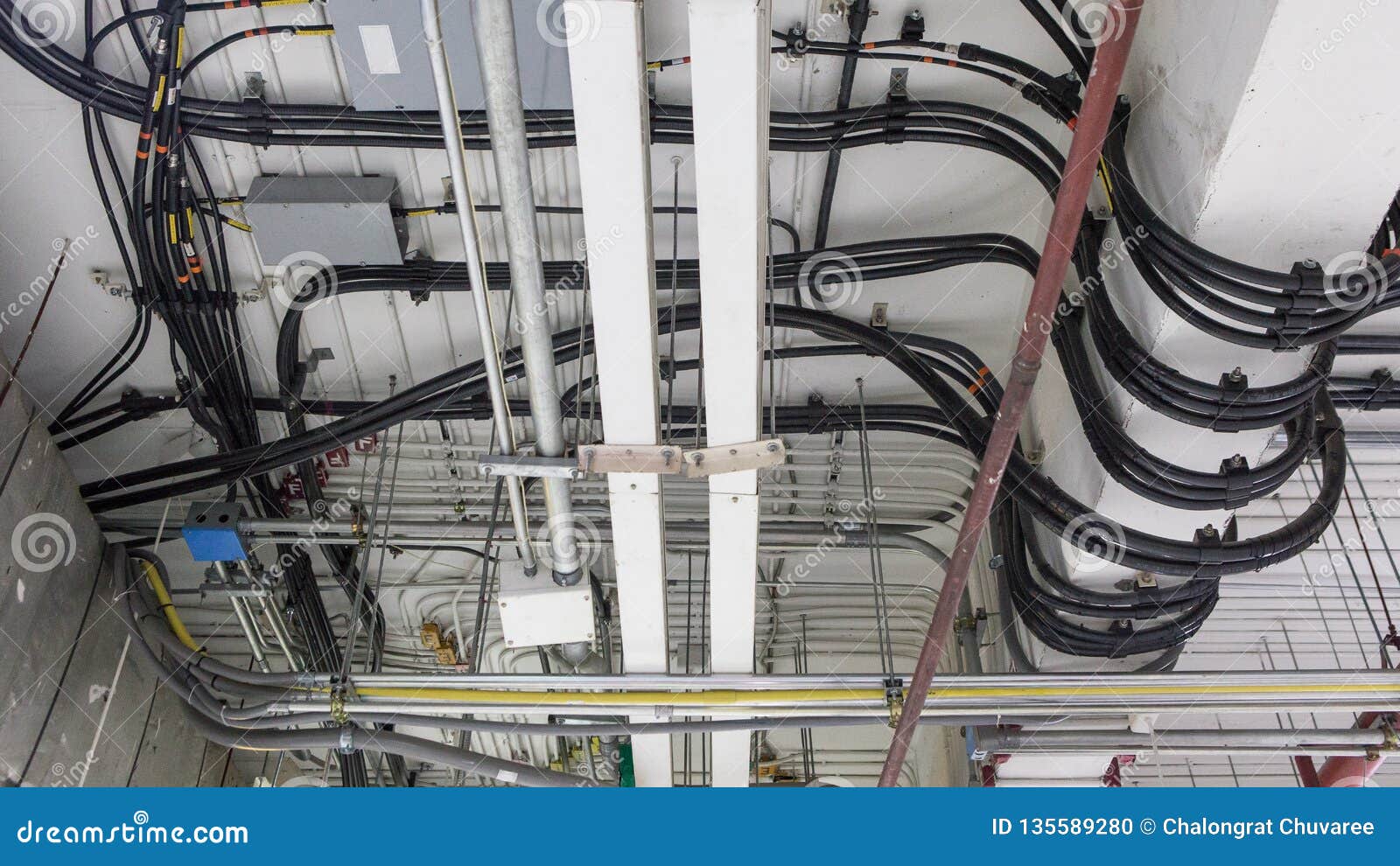 Pipes of Air Conditioning and Ceiling Electric System Stock Photo ...