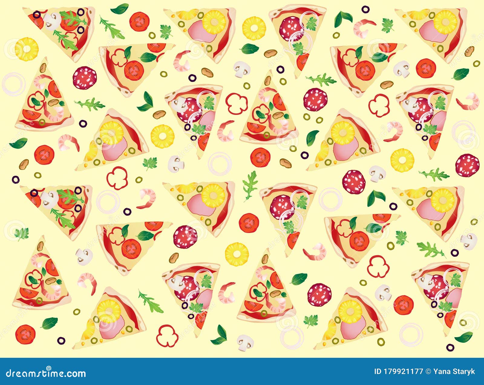 Pattern with Pizza Pieces on Yellow Background Stock Vector ...