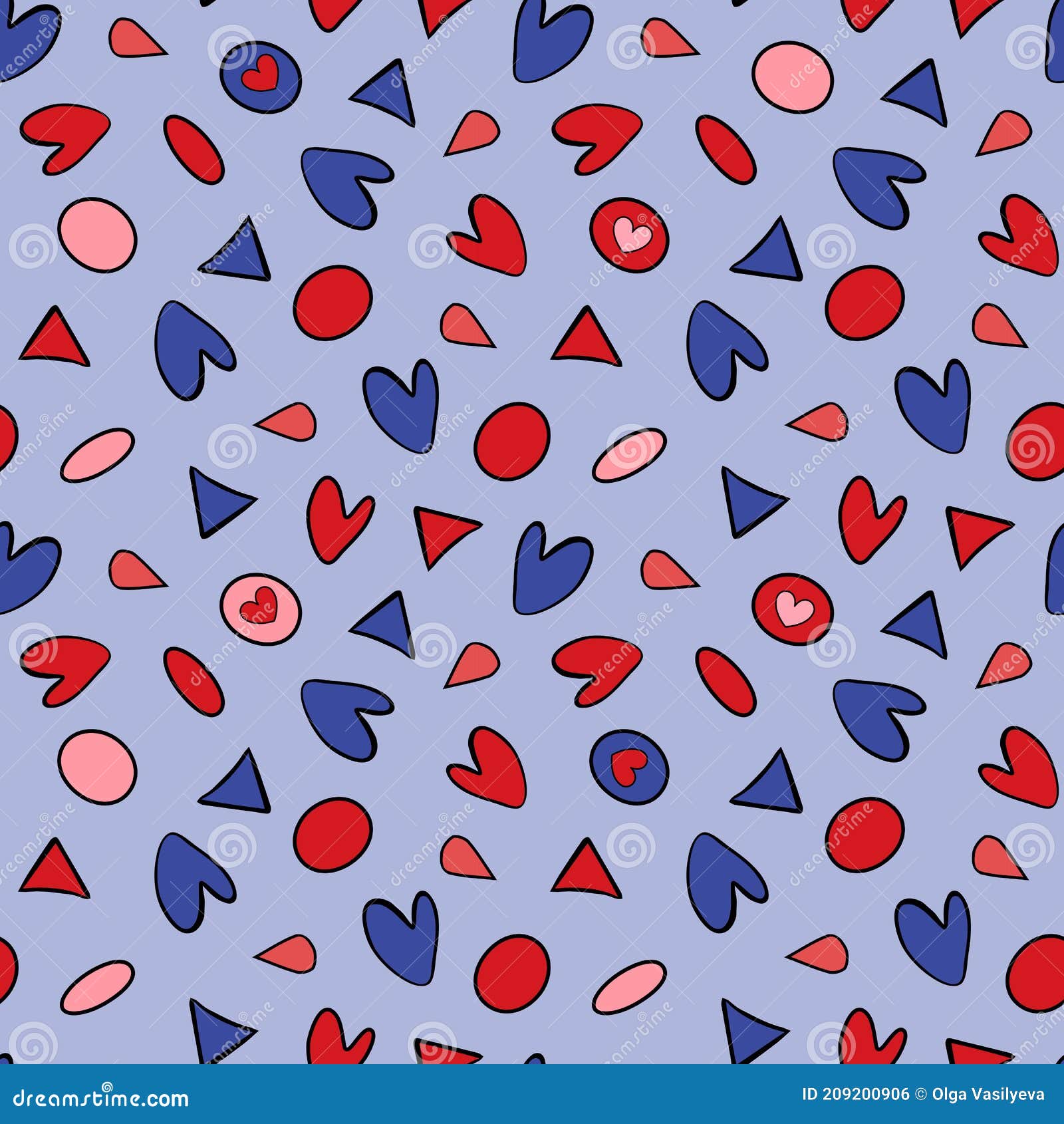 Pattern with Polka Dot, Hearts and Triangles Isolated on the Pink ...